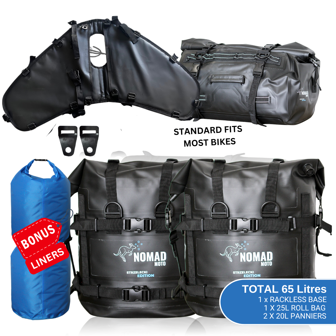 Rackless Motorcycle Luggage – Strzelecki 65L Waterproof ADV System ...